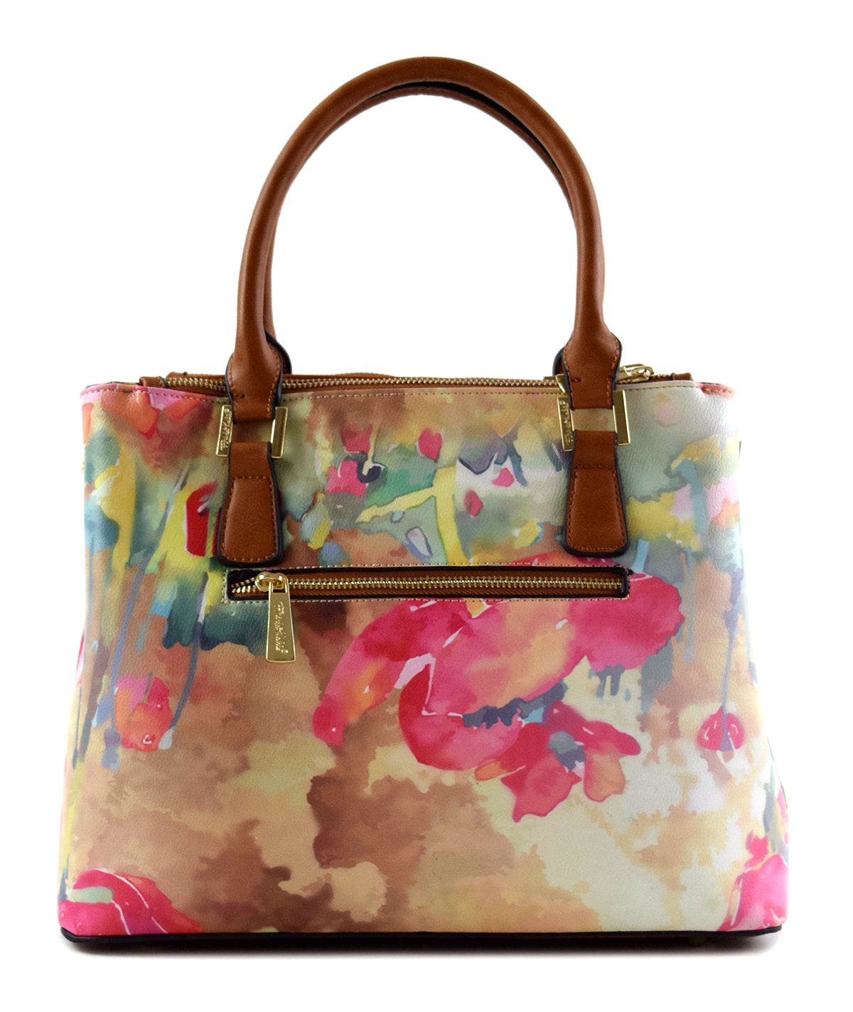 Frida Kahlo Flower Collection Handbag with Top Zip Closures (Tan)