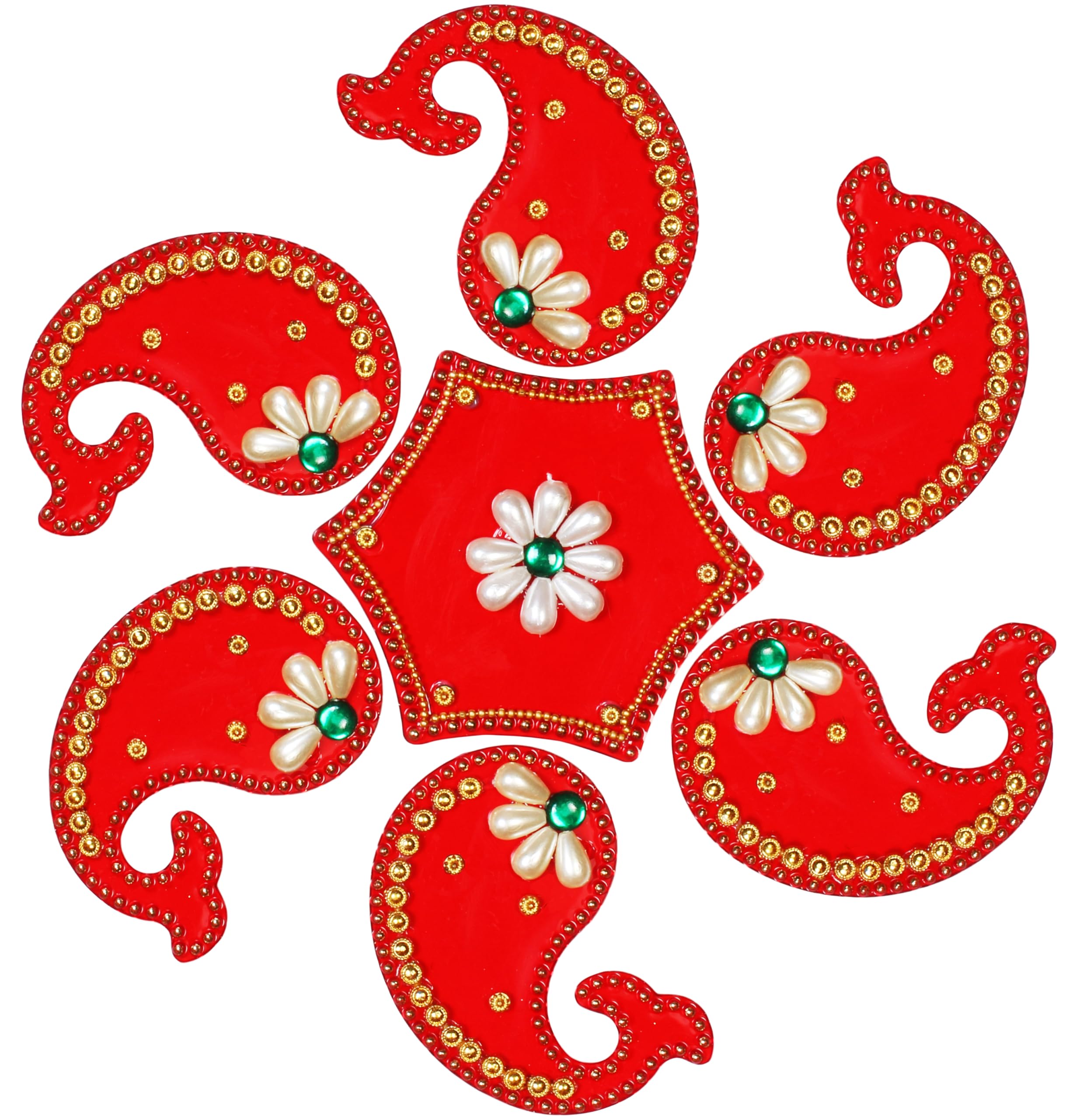 ARTISENIA Handmade Red Dolphin Acrylic Diwali Rangoli Floor Decorations Table Decoration Studded Stones Sequins Traditional Festive Home Door Décor | Floor Wall Stickers RJV-002