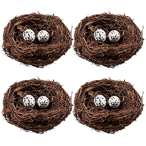 Asekonc 4PCS Easter Birds Nest Decorating, Rattan Nest for Crafts Home Party Decor Party, Wedding Patio Garden Succulent Planter Moss Landscape DIY Terrarium(5.9Inch)