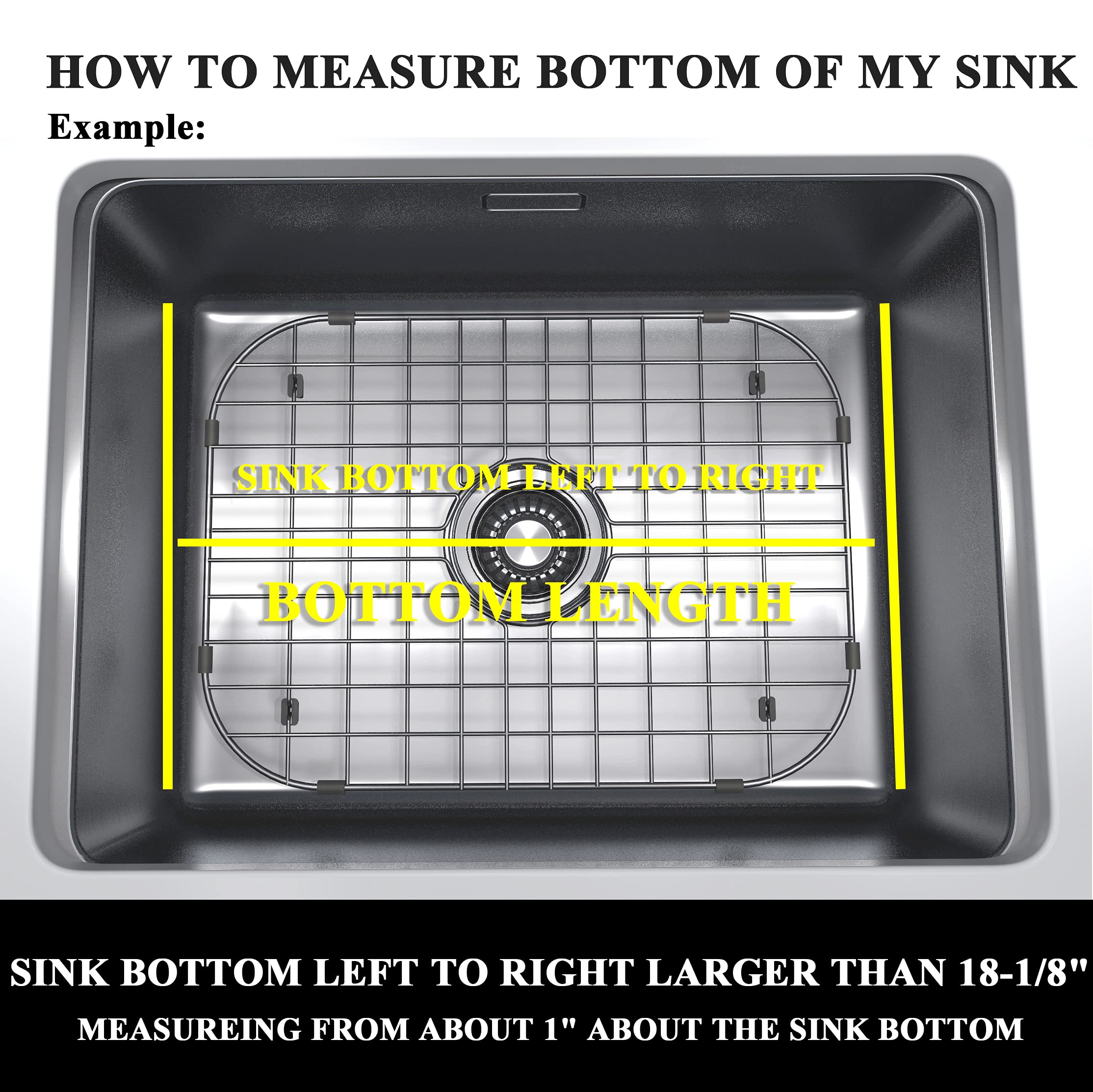 Alonsoo Kitchen Sink Grid and Sink Protectors, 25-1/8" x 12-7/8" Stainless Steel Sink Grate Sink Grids for Bottom of Kitchen Sink Centered Drain with Corner Radius1-1/2", Stainless Steel
