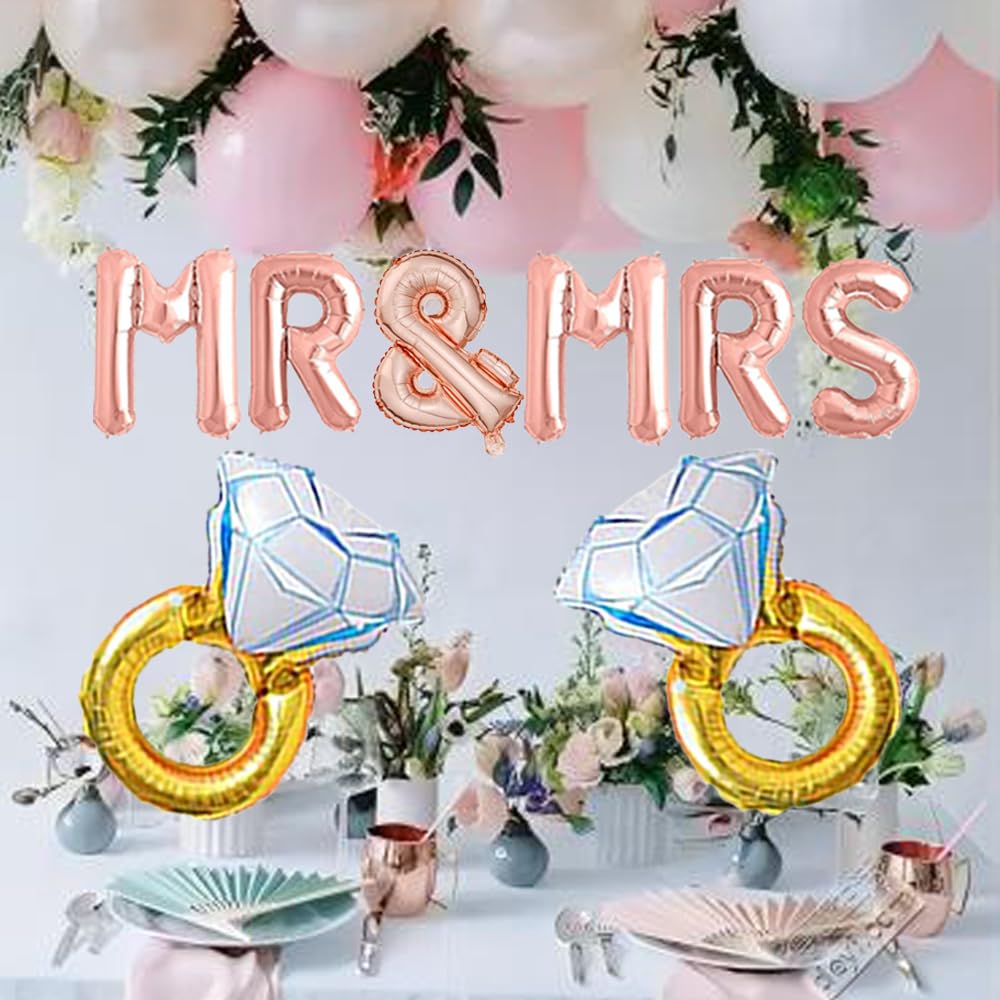 Rose Gold Mr & Mrs Balloons, Wedding/Engagement/Bridal Shower/Bachelorette Party Sign Supplies Decorations