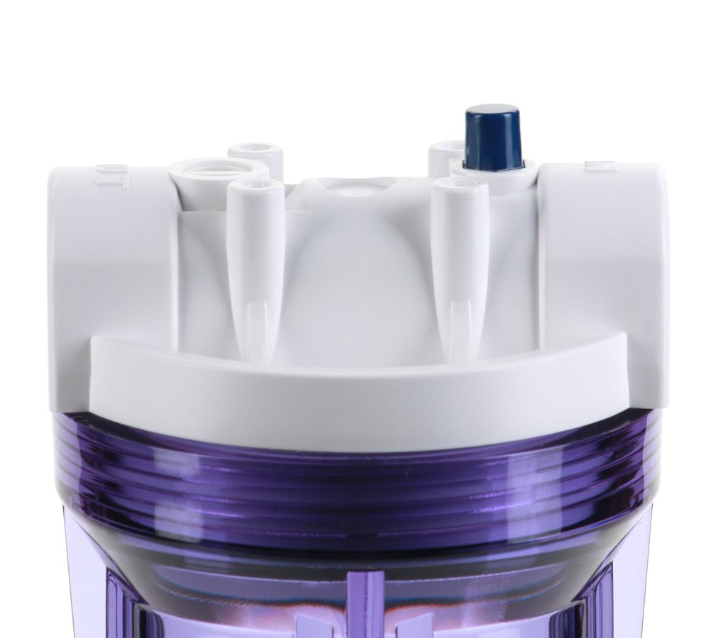 Hydronix HF3-10CLWH34PR, 10" Clear Housing with White Rib Cap For RO & Filtration Systems, 3/4" Ports with Relief Button