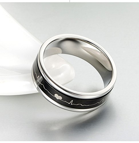 ALEXTINA 7MM Smooth Stainless Steel Spinner Rings for Women Men Heartbeat Couple Rings Black Size 6