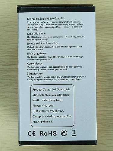 Akynite 48 LED Clip on Desk Light for Home Office, 3 Colors & 10 Brightness, 7W USB LED Ring Light Desk Clamp for Makeup, Gooseneck Desk Clip Lamp, Dimmable Clip on Bed Light for Reading, Black