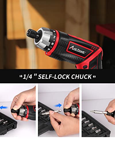 AVID POWER Electric Screwdriver Set Rechargeable 4V Cordless Screwdriver Kit with 44pcs Accessories, 5.65Nm Screw Gun, 5+1 Torque Setting, 2 Position Handle with LED Light