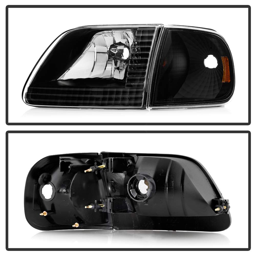 ACANII - For 1997-2003 Ford F150 Expedition Black Headlights+Corner Signal Lights Driver + Passenger Side