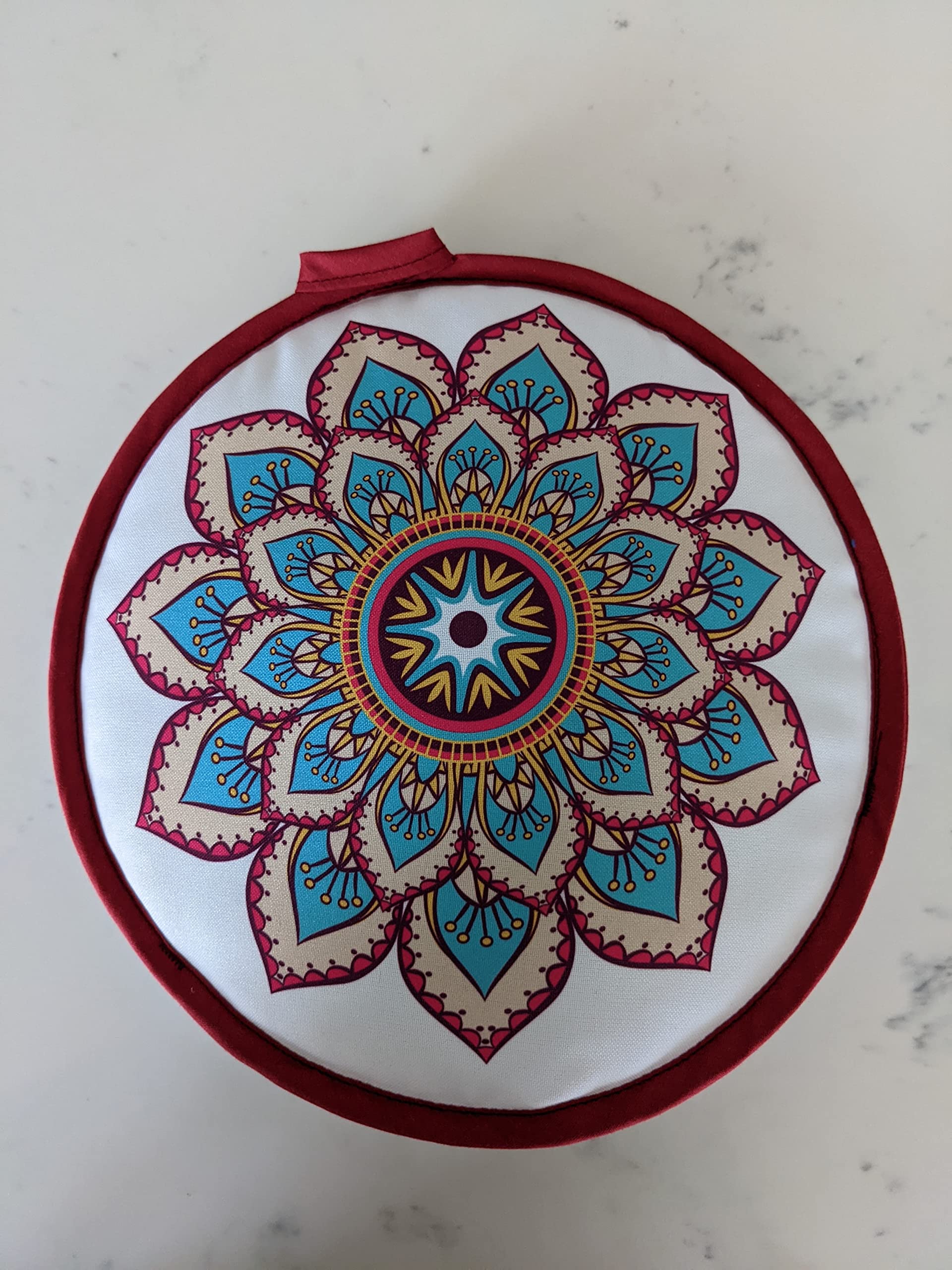 AQT Microwaveable Tortilla Warmer - 11 inch - Fabric Pouch - Food Warmer - Roti Warmer - Mandala, Floral, Aztec Prints (Burgundy Mandala)