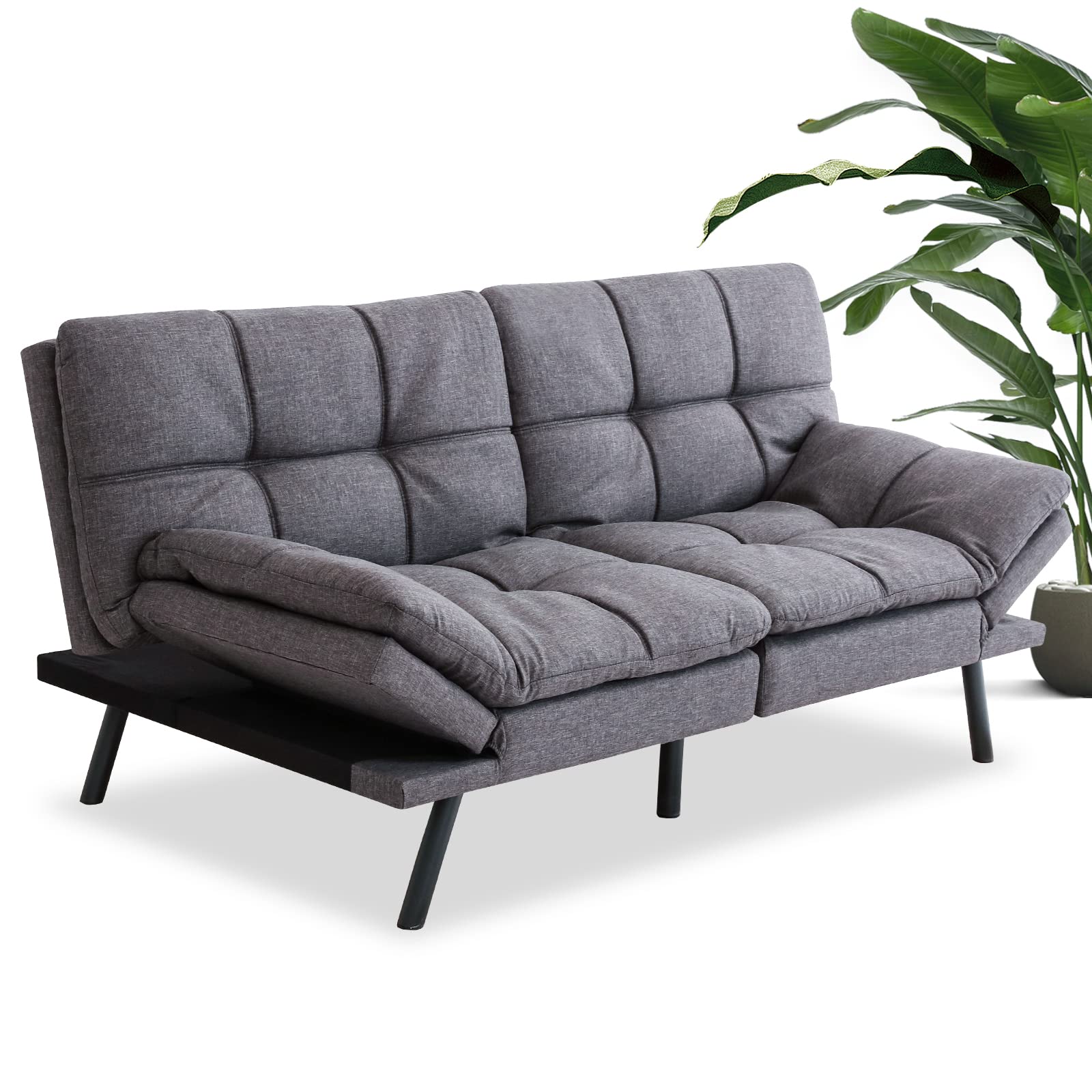 MUUEGM Bed,Convertible Adjustable Memory Foam Futon Couch, Sleeper Living Room Office,Apartment,Small Space Sofas, Light Grey
