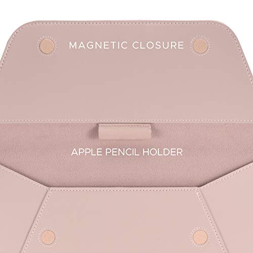 Comfyable Leather Tablet Sleeve Compatible for iPad Pro 12.9 inch M2 2022 M1 2021 3rd 4th 5th 6th Gen & Smart/Magic Keyboard with Pencil Holder - PVC Leather Envelope Sleeve Tablet Case for iPad, Pink