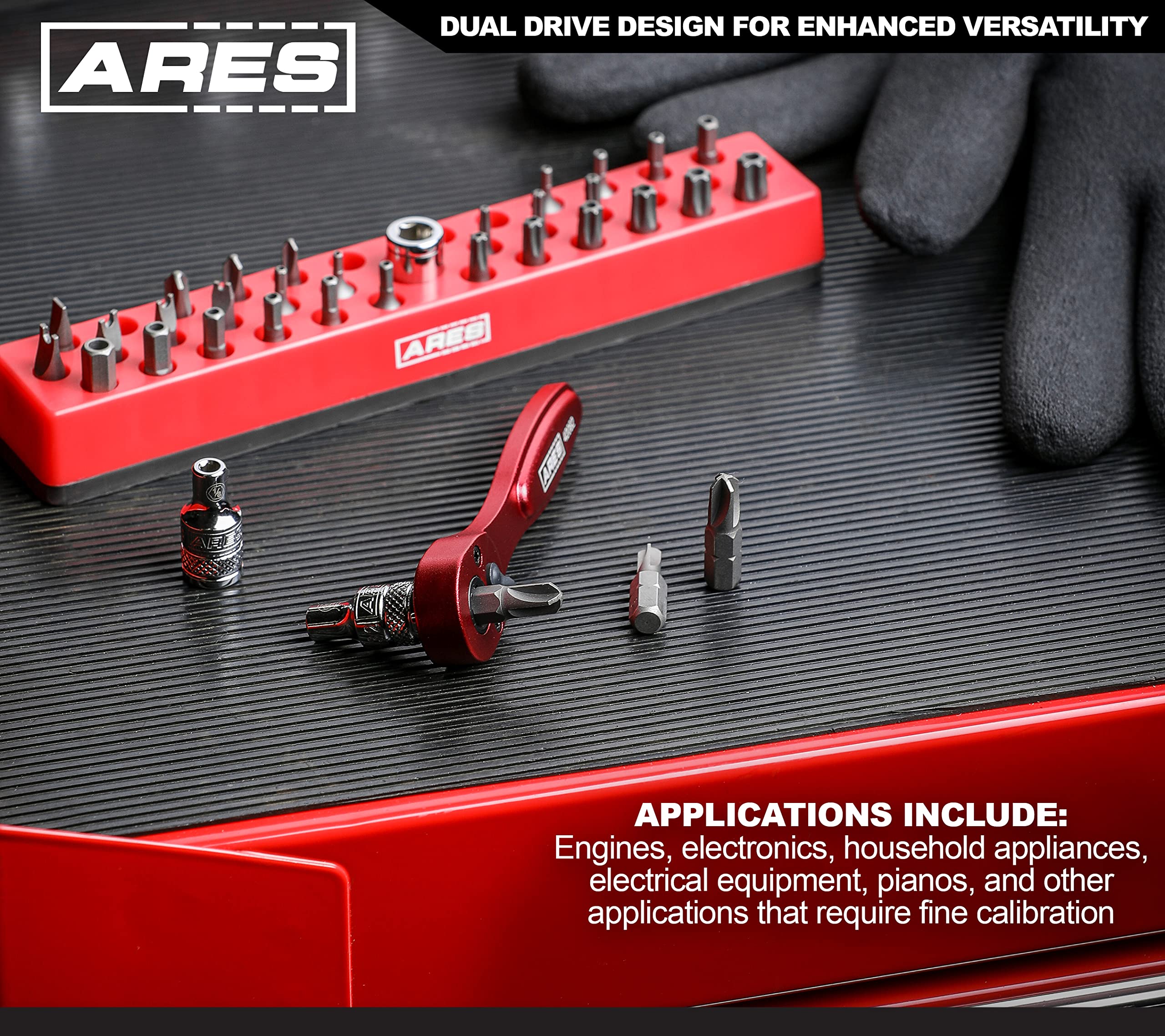 ARES 42062 – Dual Drive 1/4-Inch Drive and 1/4-Inch Bit 72-Tooth Micro Ratchet – 72-Tooth Fine Tooth Gear – Compact Size for Tight Spaces – Fits in Pocket