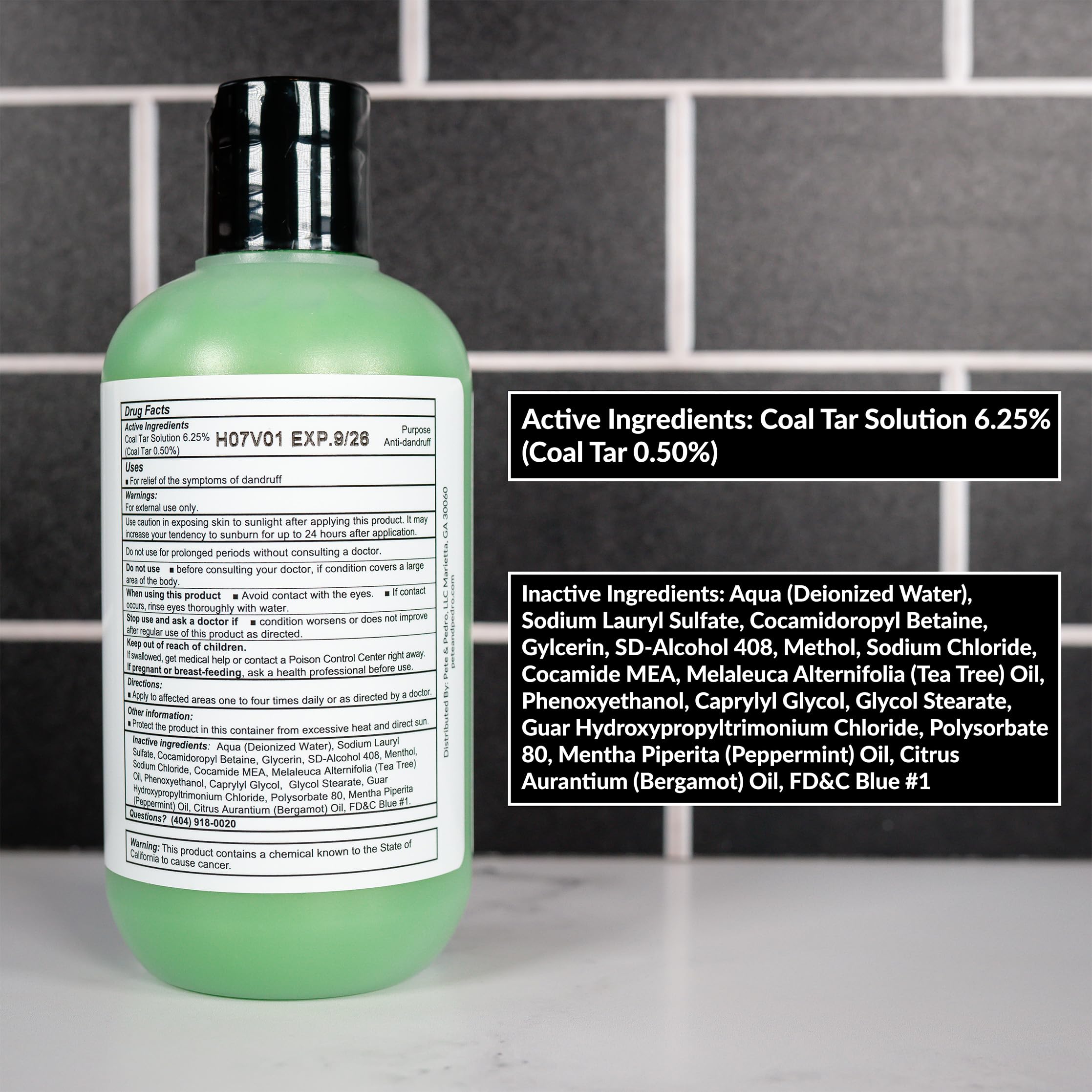 Pete & Pedro CONTROL Extra-Strength Dandruff & Anti-Itch Hair Shampoo - Men & Women | Medicated Treatment, Coal Tar, Peppermint, Tea Tree Oil For Dry Flakes & Itchy Scalp | Shark Tank Featured, 8.5 oz