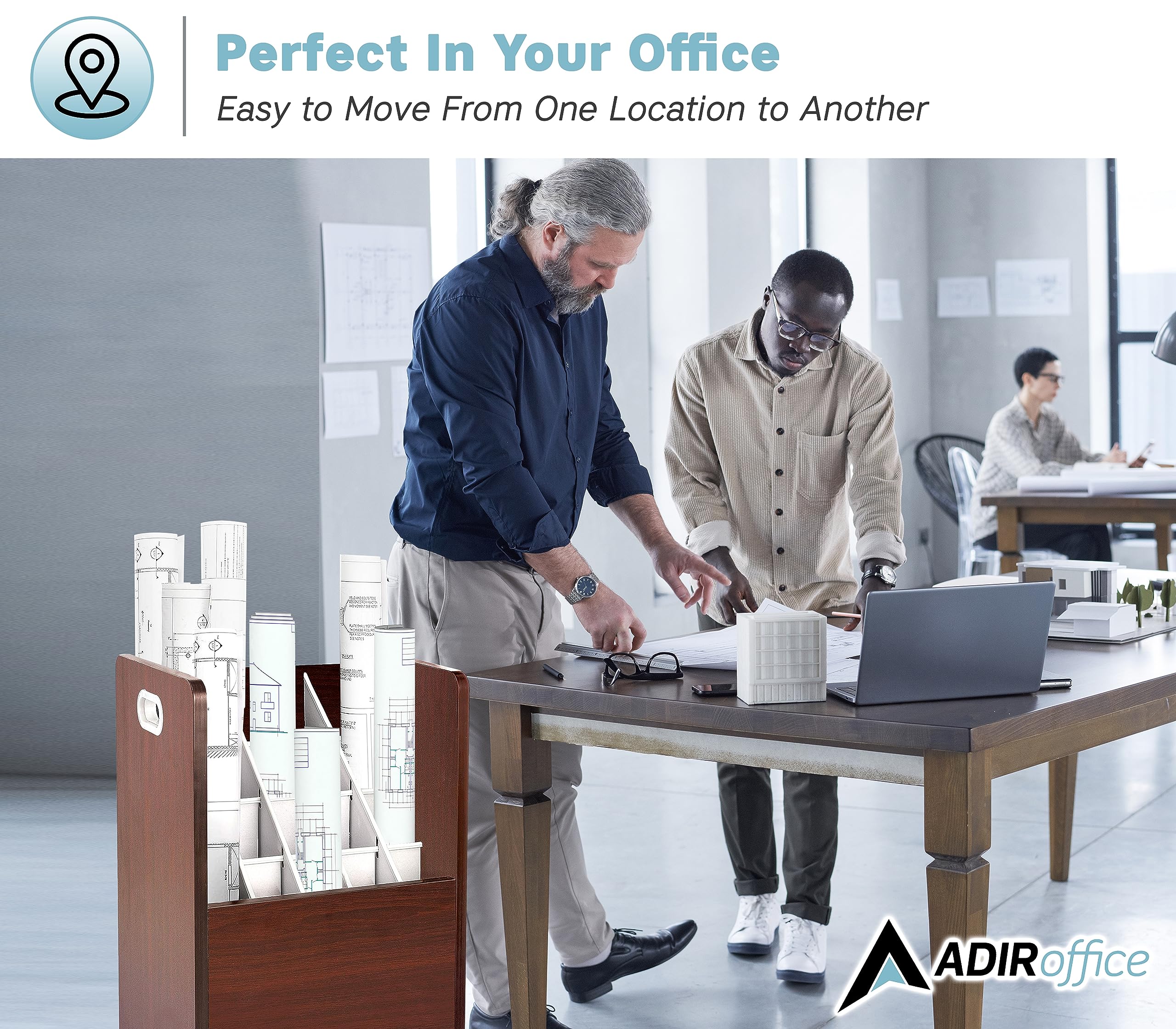 Adir Mobile Blueprint Roll File Holder - Mobile Roll File Organizer Cart for Home Office or School. 20 Slots Blueprint File Holder with Wheels for Maps, Plans, Posters