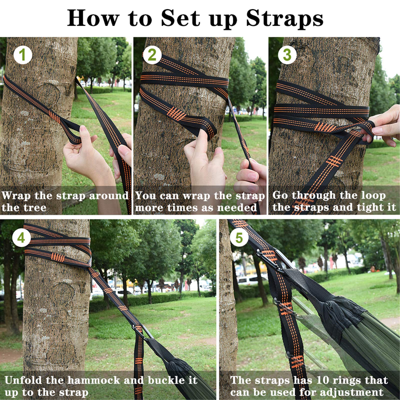AMZQJD Camping Hammock with Automatic Pop-up Mosquito Net, Portable Single & Double Hammock with Tree Straps, Carabiners and Storage Bag for Outdoor, Travel, Hiking(Camouflage)
