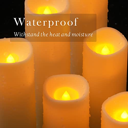 Amagic Flameless Candles Battery Operated Candles Flickering, Outdoor Waterproof LED Pillar Candles with Remote Control and Timer, D 2.2" x H 4" 5" 6" 7" 8" 9", Ivory, Plastic, Set of 9