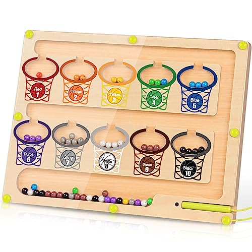 Magnetic Color and Number Maze, Wooden Magnetic Maze Puzzles Montessori Toys for 3+ Year Old, Toddler Activities Counting & Color Sorting Fine Motor Skills Learning Toys for Kids Preschoolers Ages 3-5