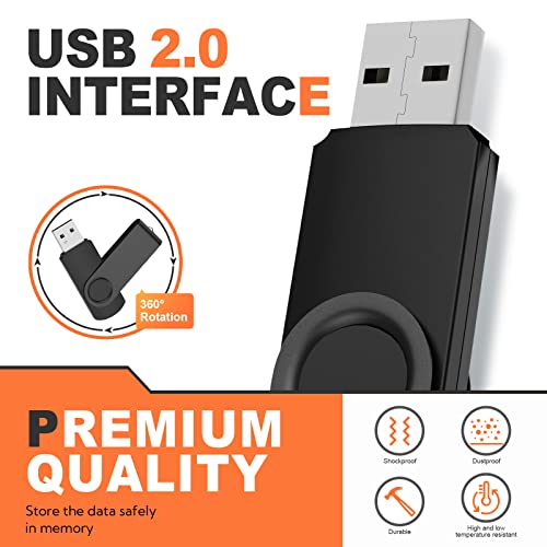Flash Drive 32GB 10 Pack USB 2.0 Thumb Drives Uflatek Memory Sticks Portable USB Stick Rotate Jump Drive Bulk Drives Black Pendrive Metal USB Flash Drives with Lanyard