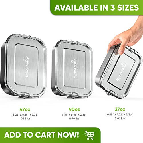 Blockhuette Stainless Steel Lunch Box for Adults I 27oz I Bento Box with 3 Compartments, Leak-Proof Container, Metal Lunchbox for Travel & Work, Eco-Friendly Meal Storage Solution, incl free Sealing