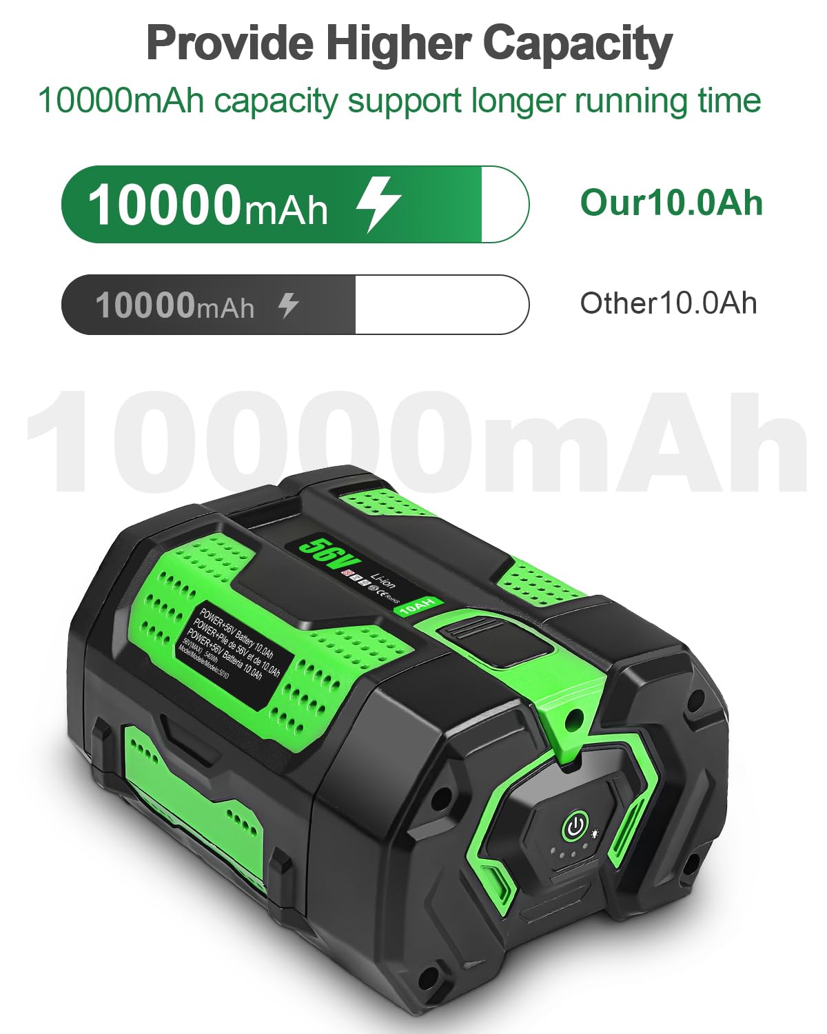 Aoasur 10.0Ah Battery Replacement for EGO 56V Battery (10.0AH-Green)