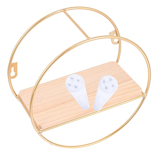 Cabilock 1pc Shelf Book Wood Sculpture Holder Rack Durable Metal Wire Vase Art Golden Wall-Mounted Wrought Room Bathroom Entryway Home Style Round Living Storage Rustic Plant Key Mounted
