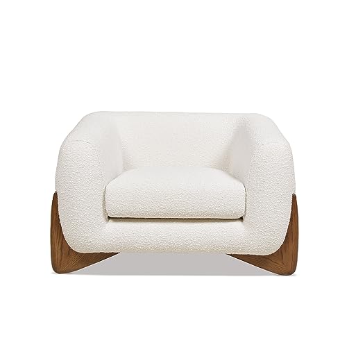 Jennifer Taylor Home Alpine 43.5" White Boucle Modern Scandinavian Minimalist Round Arm Sherpa Living Room Arm Chair