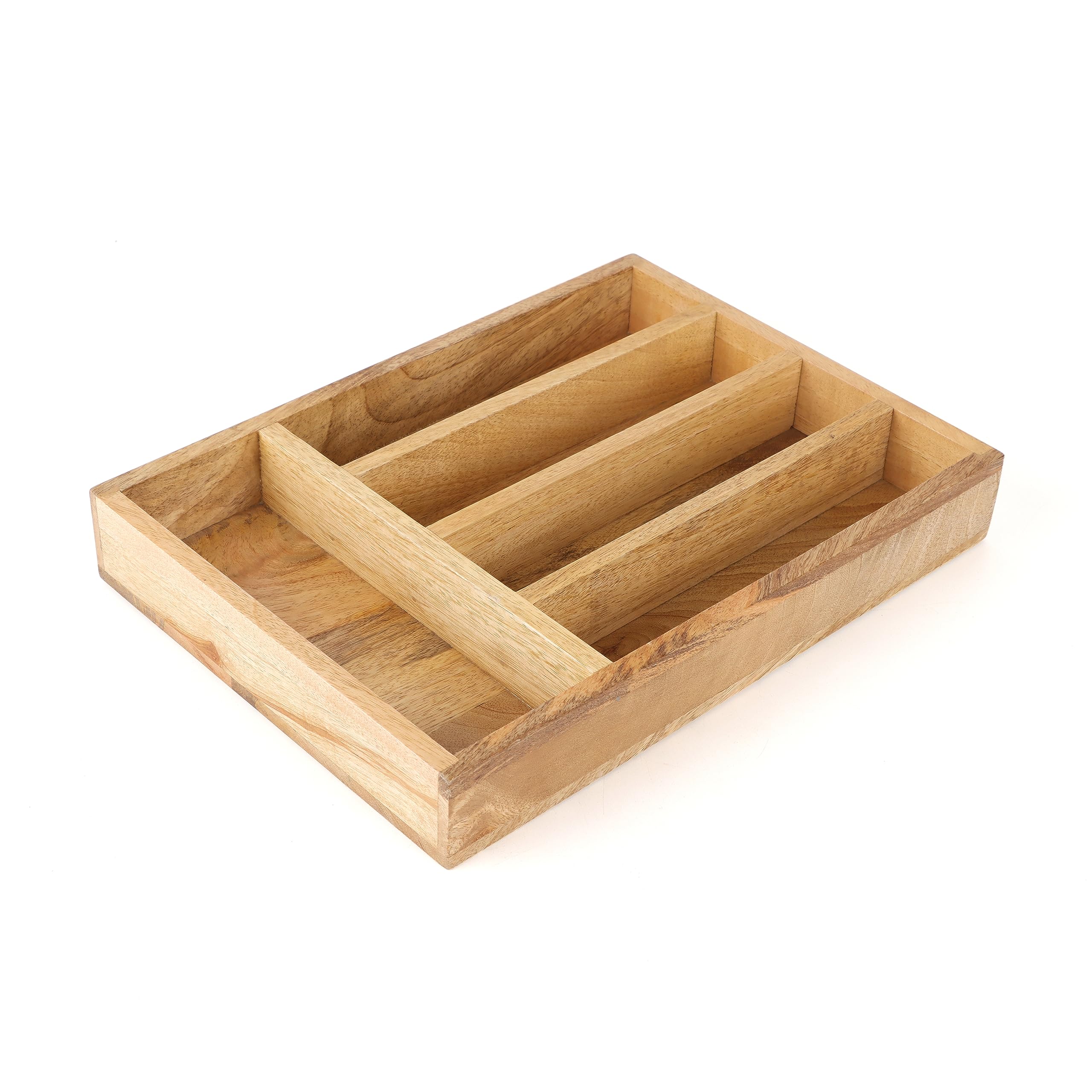 Alpha Living Home Utensil Organizer for Kitchen Drawers, 5 Compartments Utensil Drawer Organizer, Wooden Silverware Tray for Drawer, Cutlery Organizer in Drawer