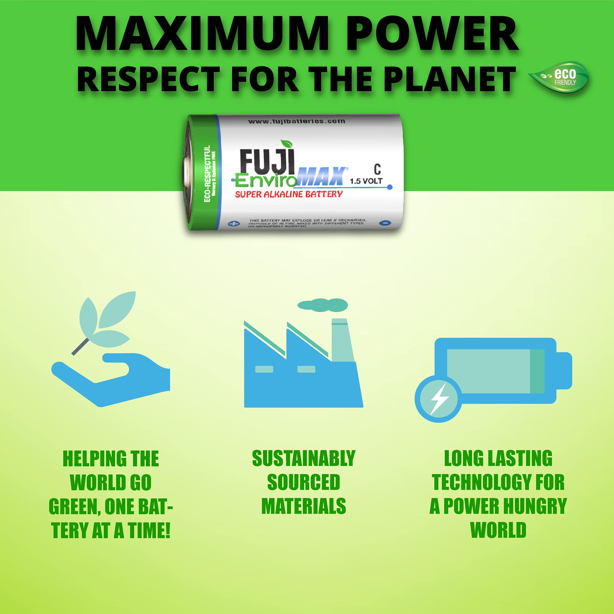 Fuji Enviromax 4200BP2 EnviroMax C Super Alkaline Batteries, 2 pk, White, 2 CT