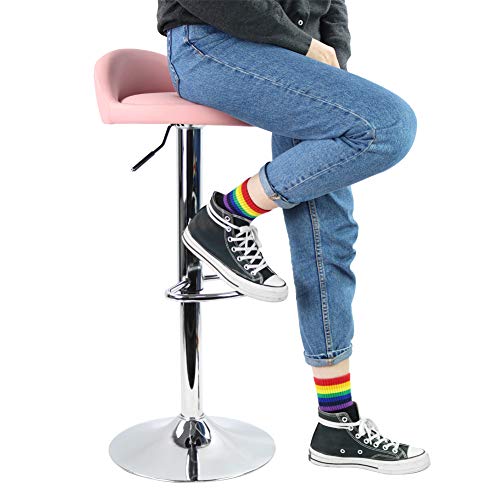 KKTONER PU Leather Round Bar Stool with Back Rest Height Adjustable Swivel Pub Chair Home Kitchen Bar stools Backless Stool with Footrest (Pink)