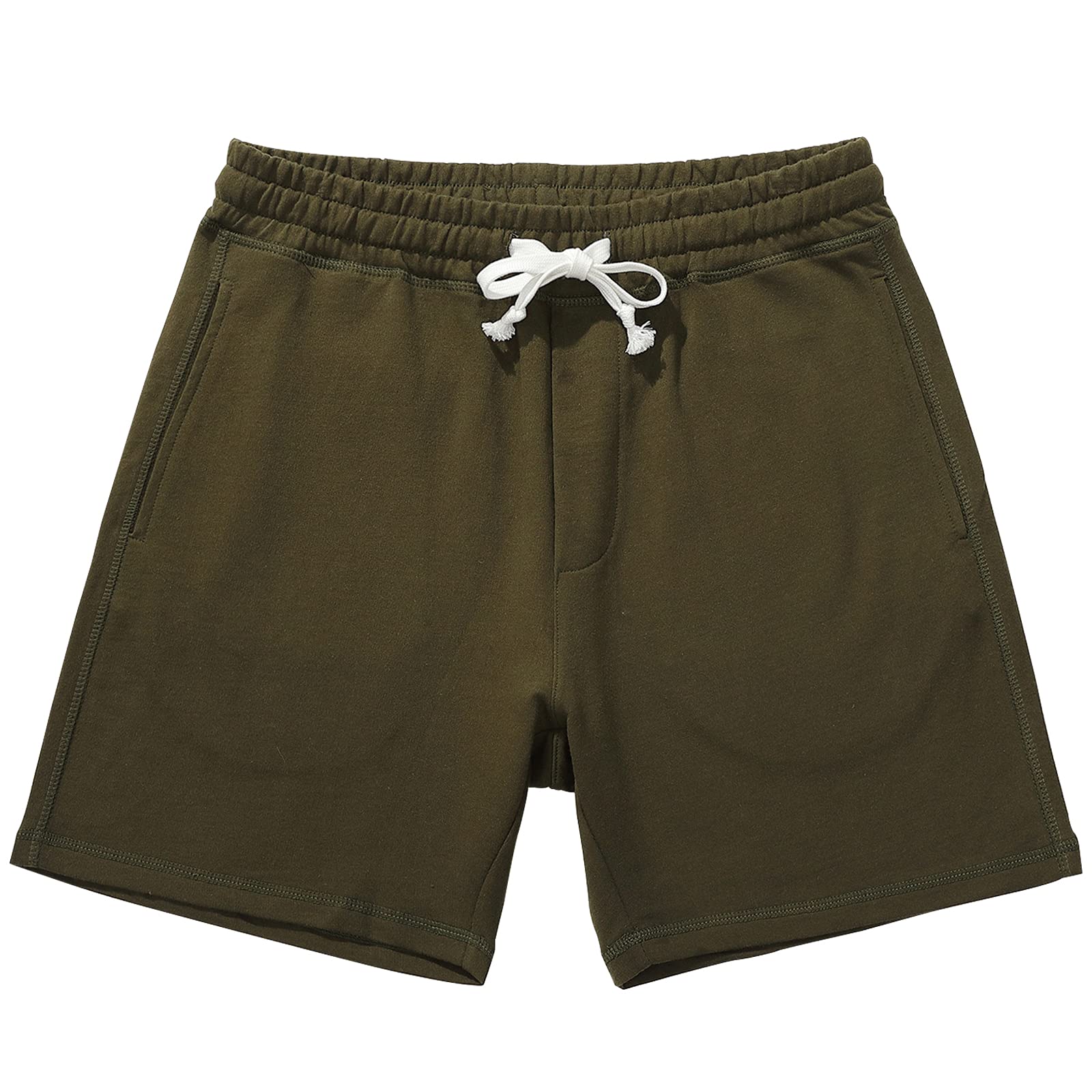 AMY COULEE Mens Athletic Workout Shorts 5.5" Cotton Casual Shorts Elastic Waist Joggers Sports Sweat Shorts (Army Green, M)