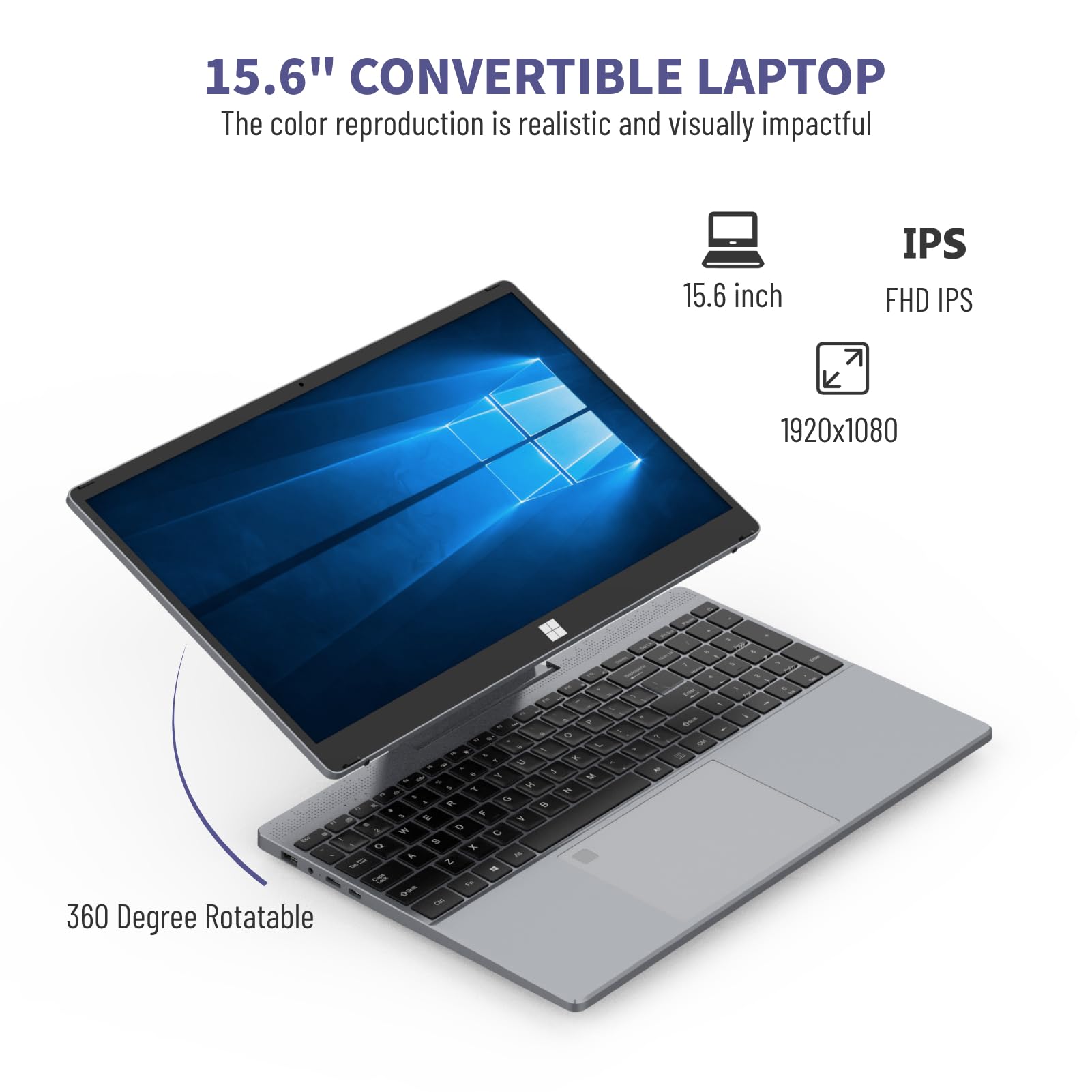 Acogedor 15.6 Inch HD 2 in 1 Touchscreen Convertible Laptop, 360 Degree Flip Convertible Home & Education Laptop with N95 Processor, 12GB DDR5 + 1TB SSD, Fingerprint Unlock, Multiple Folding Form