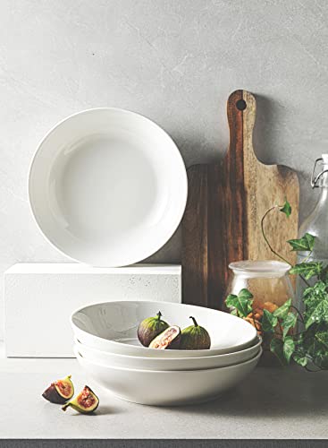 Sweese Porcelain Pasta Bowls, 45 Ounce Large Salad Serving Bowls, Wide and Shallow Bowls Set of 4, Microwave and Dishwasher Safe, White, No. 113.101