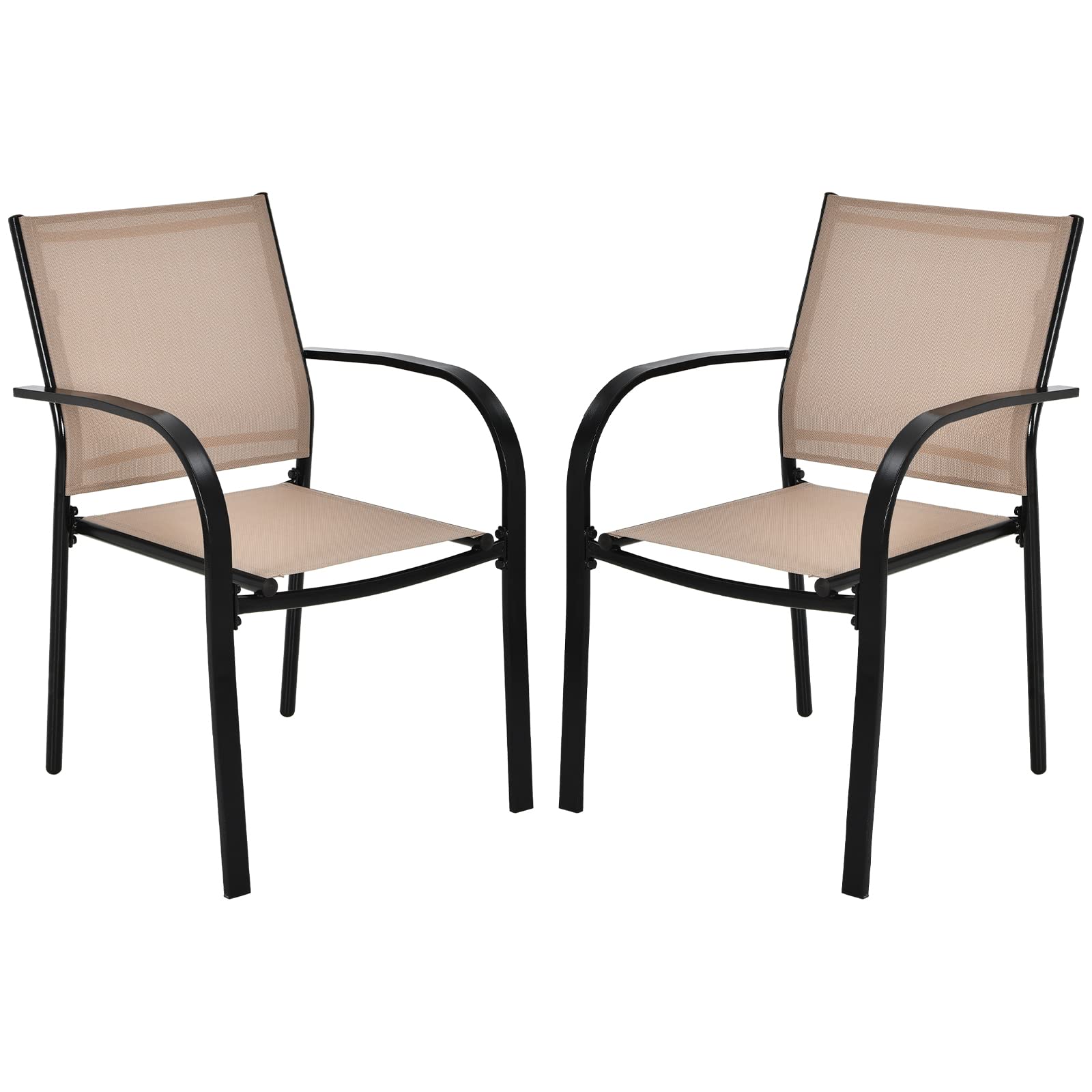 Tangkula Set of 4 Patio Dining Chairs, Outdoor Stackable Chairs with Armrests, Anti-Rust Steel Frame and Quick-Drying Fabric, Outdoor Bistro Chairs for Backyard, Lawn and Garden