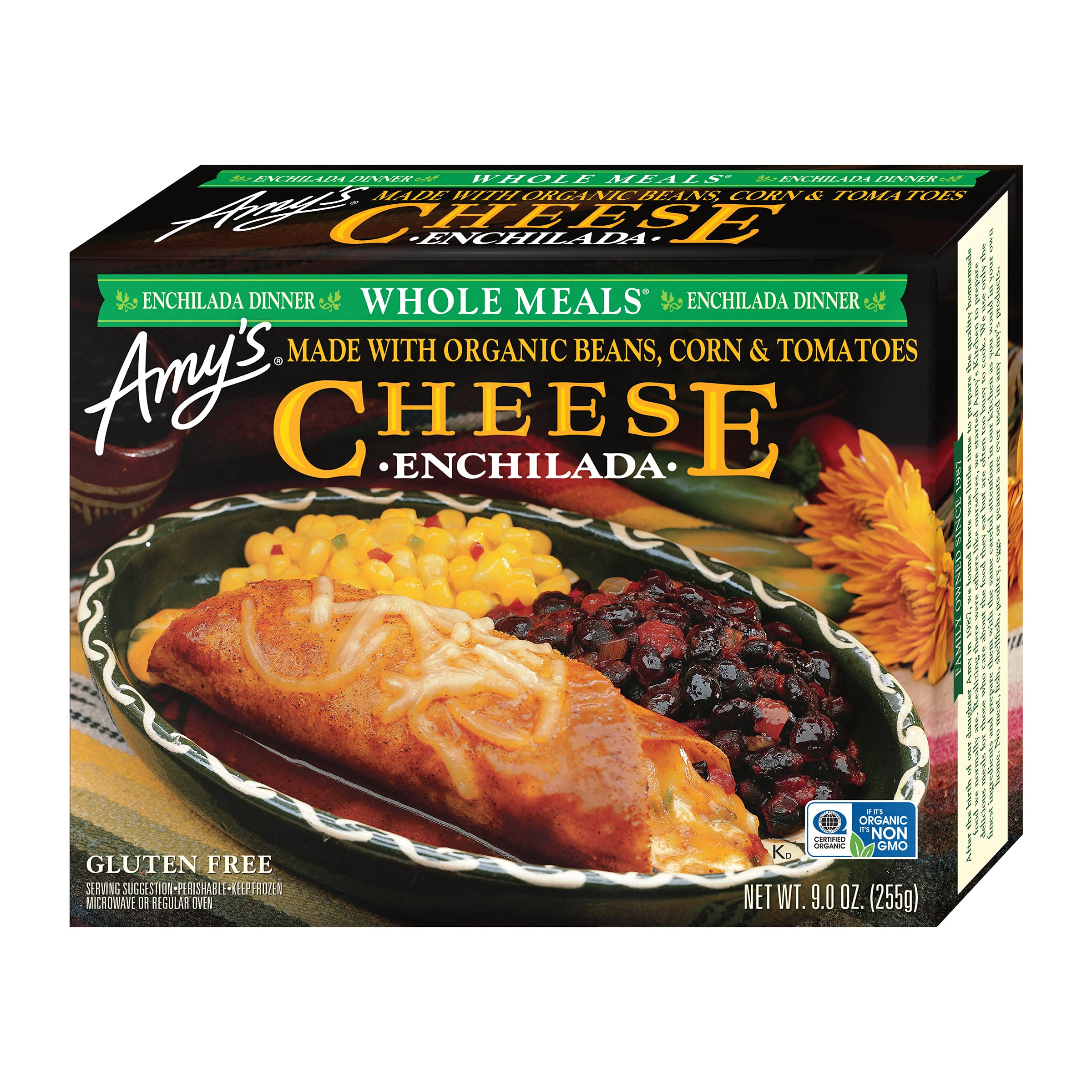 Amy's Frozen Meals, Cheese Enchilada, Made With Organic Black Beans and Corn, Gluten Free Microwave Meals, 9 Oz