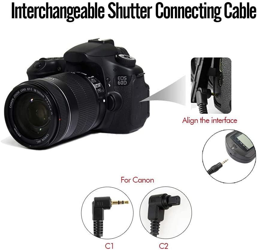 PHOTOOLEX Intervalometer Digital Camera Remote Shutter Release Controller LCD Timer Control 2.4G Wireless for Canon EOS Rebel T6 T7 80D 70D 60D 60Da 77D T7i T6i T6s SL2 SL1 T5 T3 T5i T4i T3i T2i