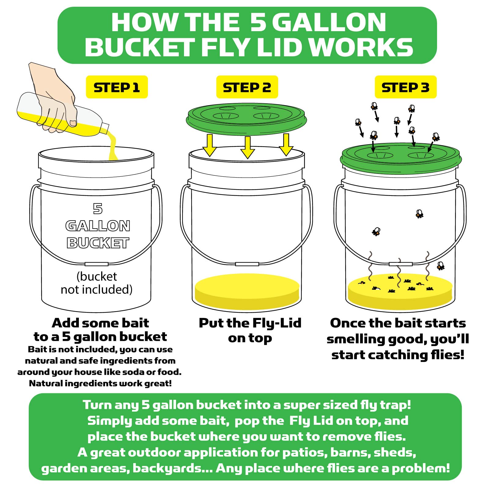 Billy-Bob Fly-Lid 5 Gallon Bucket Fly Lid (2 Pack) Turn Any 5 Gallon Bucket into a Fly Trap!