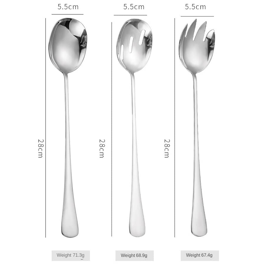 ARFUKA Salad Servers Salad Serving Sets Stainless Steel 11" Buffet Salad Spoon and Salad Fork Dishwasher Safe Large Metal Serving Utensils Silver, Set of 3