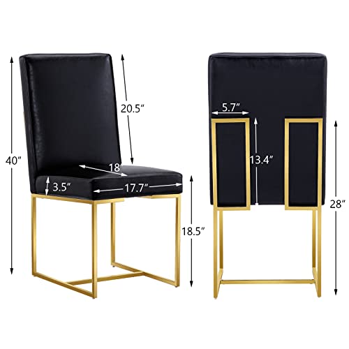 AZhome 7-Piece Dining Set, Gold Dining Room Table Set for 6, Black Leather Dining Chairs with Polished Stainless Steel Sled Base for Kitchen, Dining Room