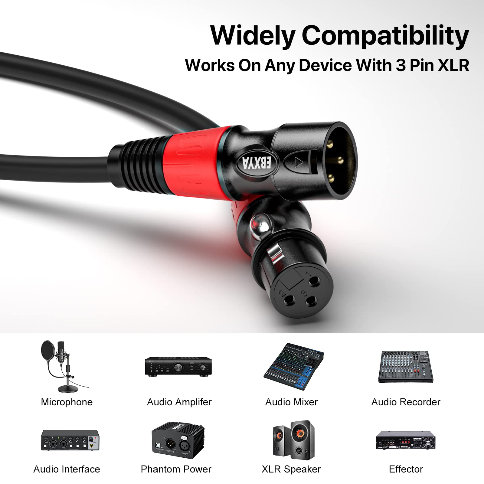 EBXYA XLR Cable 25 Ft 2 Packs DMX Cable with 3 Pins Male to Female for Stage Lighting Patch Cable