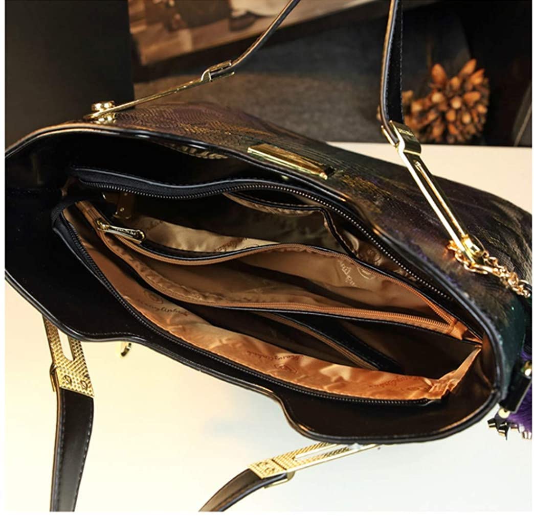 Shirt Luv Large Women's Top Handle Satchel Handbags Leather Chain Bag Purses Serpentine Tassel Shoulder Messenger Bags (Purple)
