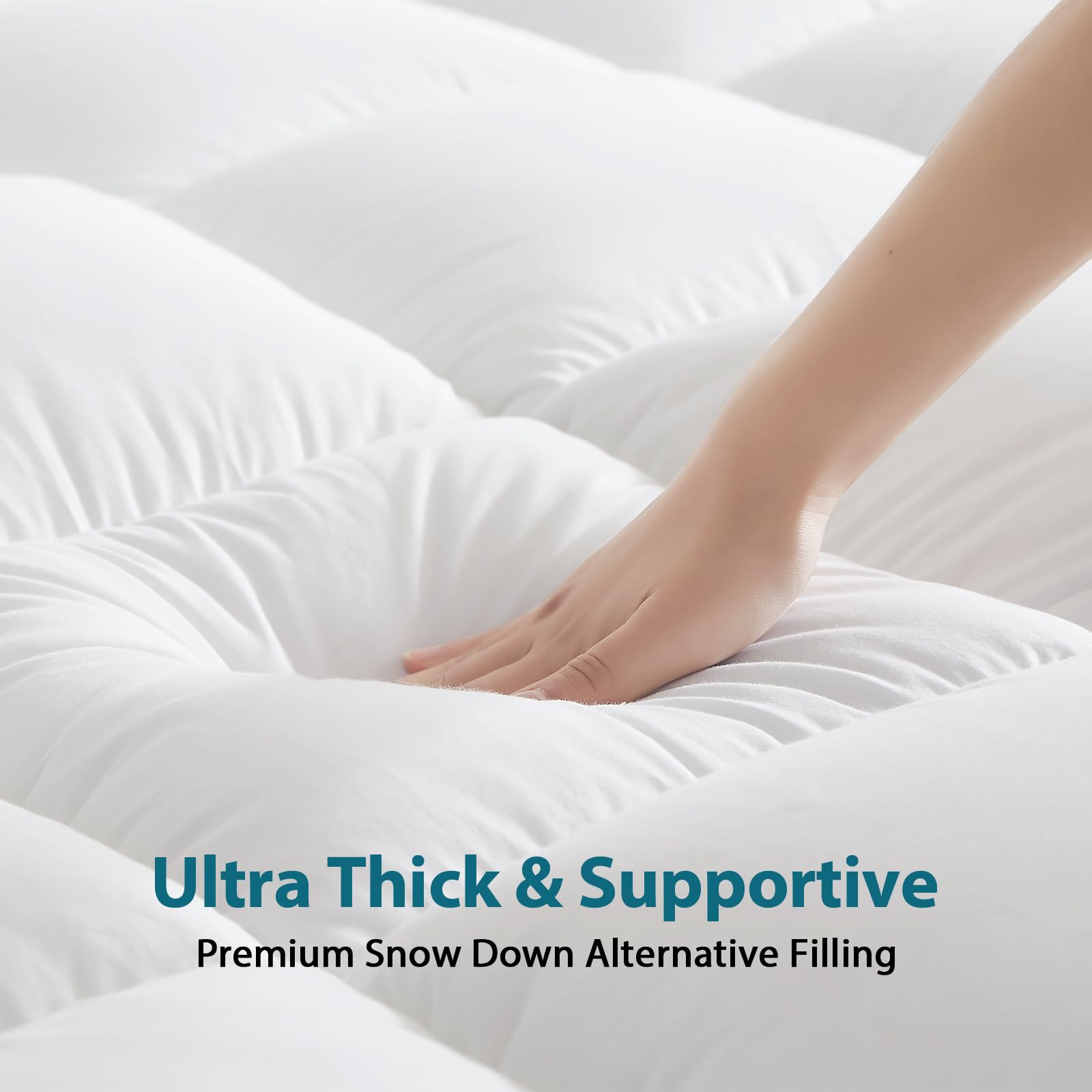 CYMULA Full Size Mattress Topper - Extra Thick Cooling Mattress Pad Cover for Back Pain - Soft Mattress Protector Firm Bed Topper Pillow Top with 8-21 Inch Deep Pocket 3D Snow Down Alternative Fill