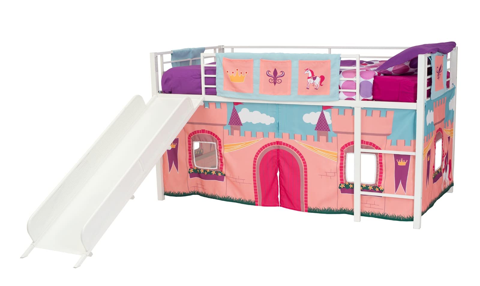 DHP Princess Castle Design Curtain Set for Junior Loft Bed, Kids Furniture, Pink
