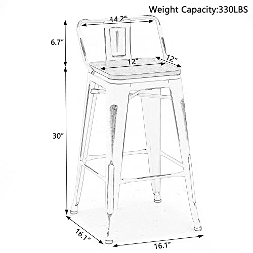 Andeworld Bar Stools Set of 4 Counter Height Stools Industrial Metal Barstools with Wooden Seats(30 Inch, Distressed White)