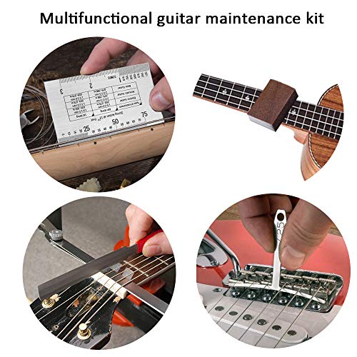 72PCS Guitar Tool Kit,Professional Guitar Repairing Maintenance Tool Kit with Guitar Strings Picks Bridge Pins Gauge Guitar Accessories Gift for Acoustic Guitar Electric guitar Ukulele Bass Banjo