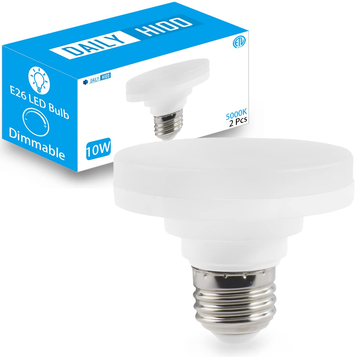 LED Puck Light Bulb with E26 Screw, Ultra Mini Flat Light Bulb, 10W(75W Equivalent), Dimmable, 1100LM, 3000K, 120V, E26 Medium Base, ETL Listed, Low Profile Squat E26 Bulbs for Lamp. (3000K, 2 Pack)