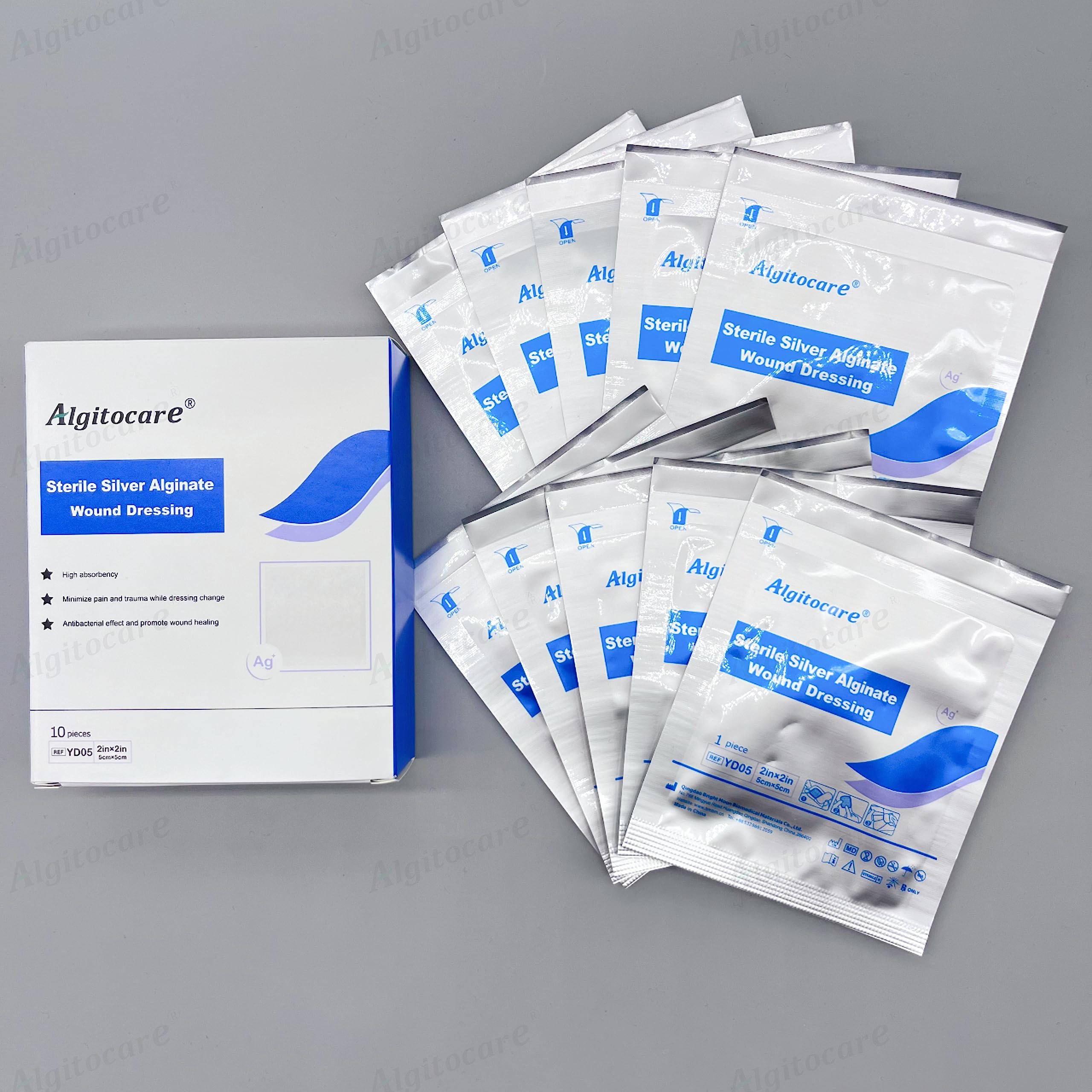 Algitocare Ag Silver Calcium Alginate Wound Dressing - 4"x4"(Pack of 10) with 2"x2"(Pack of 10)