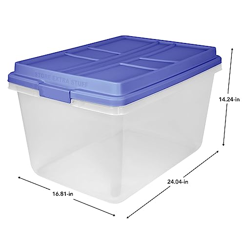 72 Qt. Clear Plastic Storage Bin with Blue Lid, 6 Pack