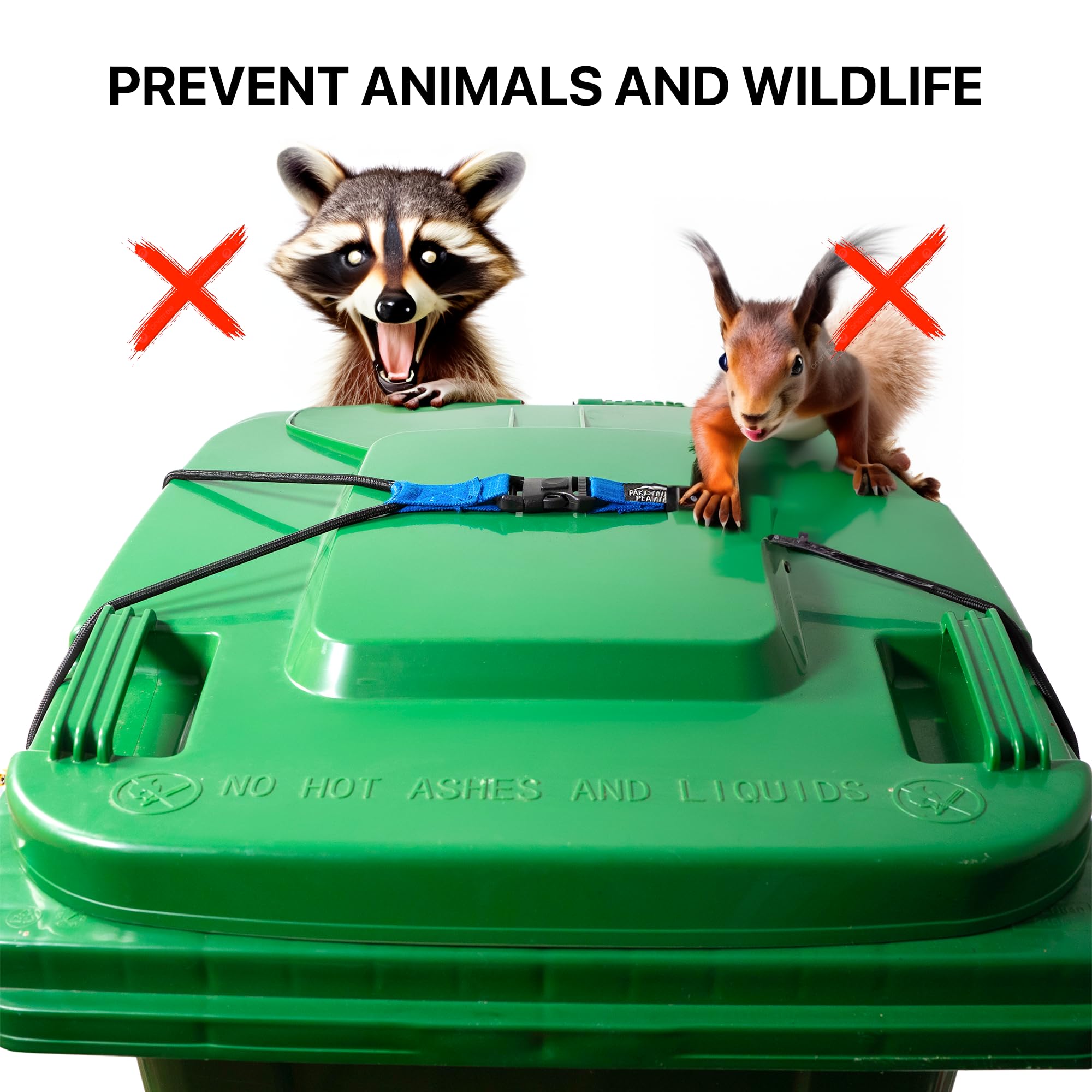 Pakidow Peak Trash Can Lid Lock - 2 Pack - for Outdoor Garbage Cans - Adjustable Up to 64 Gallon - Buckle Locking to Keep Animals and Other Pests Out (Trash can NOT Included)