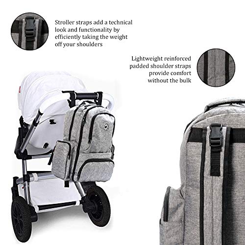 Diaper Tote Baby Nappy Messenger Bag Travel Purse For Mom & Dad w/Stroller Straps & Changing Pad Grey… (Tote)