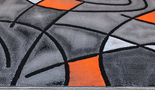 Masada Rugs, Modern Contemporary Area Rug, Orange Grey Black (5 Feet X 7 Feet)