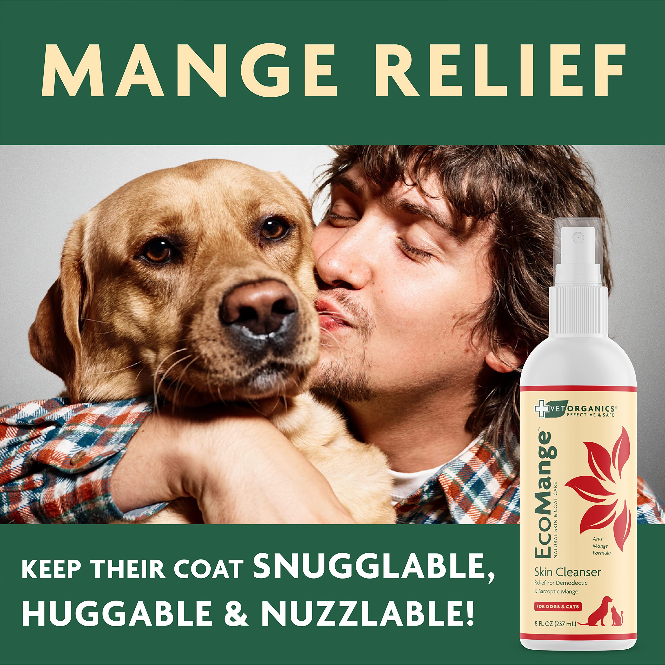EcoMange Mange Relief for Dogs & Cats β 8 Oz. Cat & Dog Itch Relief, Sarcoptic & Demodectic Mite Spray β Herbal Extract & Essential Oil Itch Relief for Dogs β Natural Cat & Dog Sprays by Vet Organics
