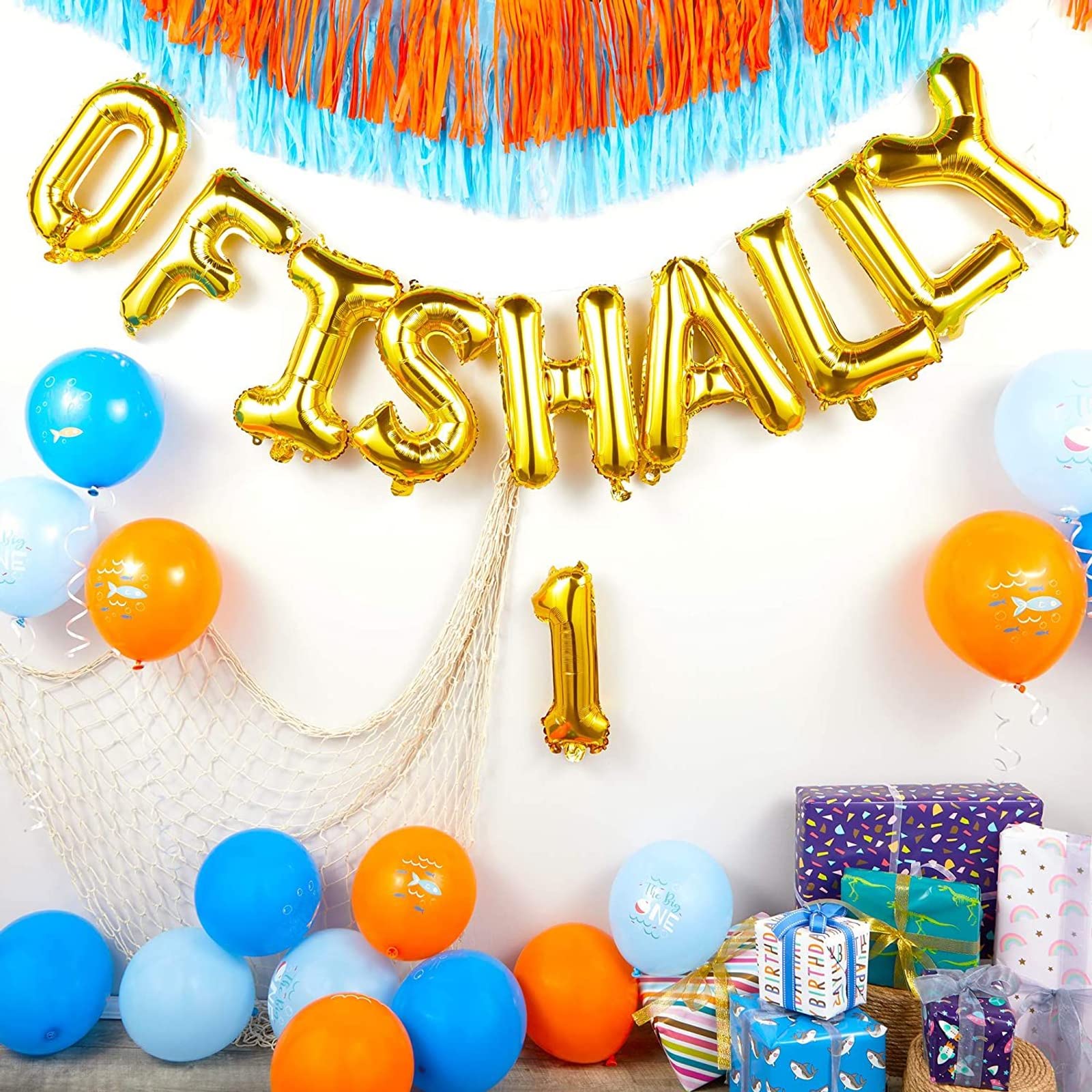 BLUE PANDA - The Big One Balloons for 1st Birthday Party, Ofishally 1 Decorations (61 Pieces)